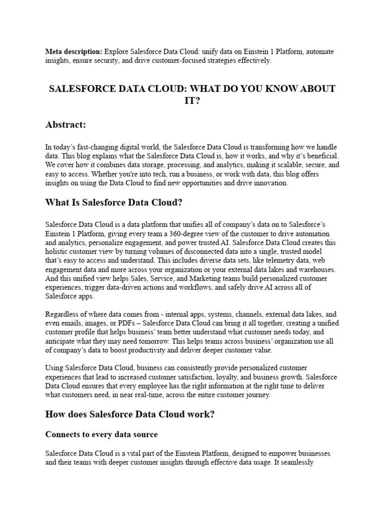 Salesforce Data Cloud Pdf Cloud Computing Analytics