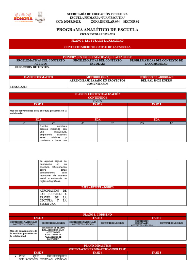 Ejemplo Formato Programa Analitico 2 | PDF | Escritura | Escuelas