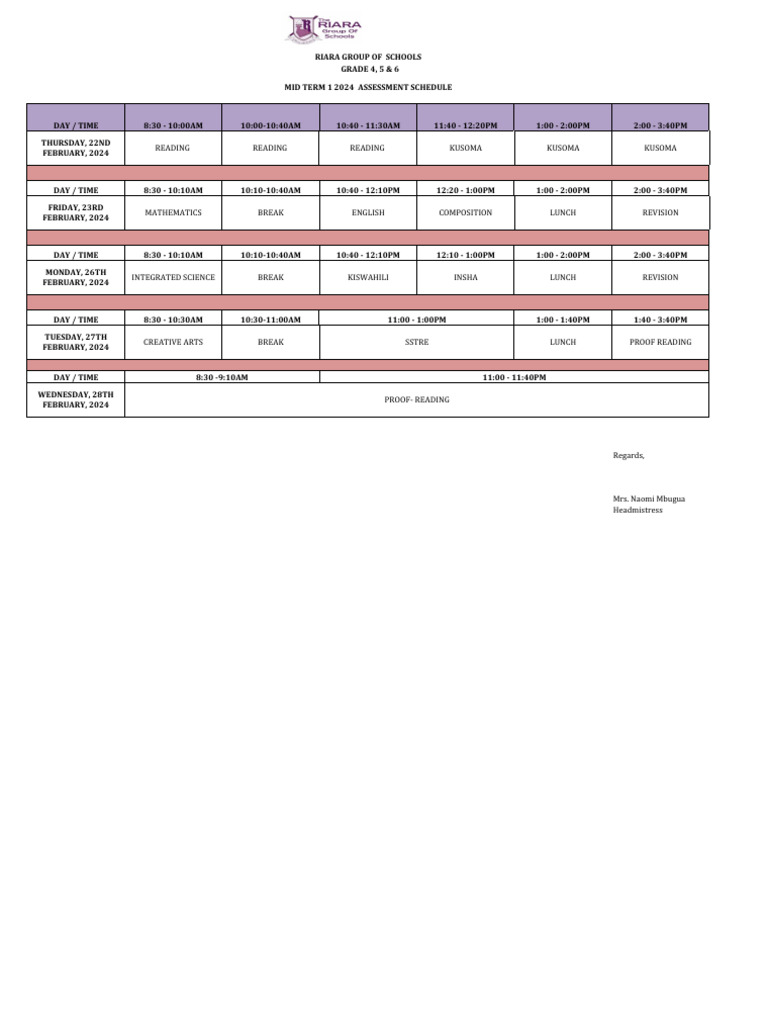 MID TERM 1 2024 ASSESSMENT SCHEDULE | PDF