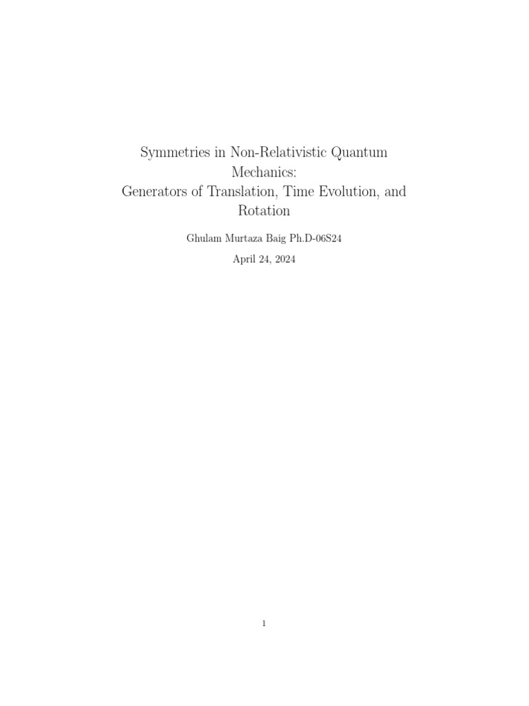 Symmetries in Quantum Mechanics Explained | PDF | Hamiltonian (Quantum Mechanics) | Wave Function