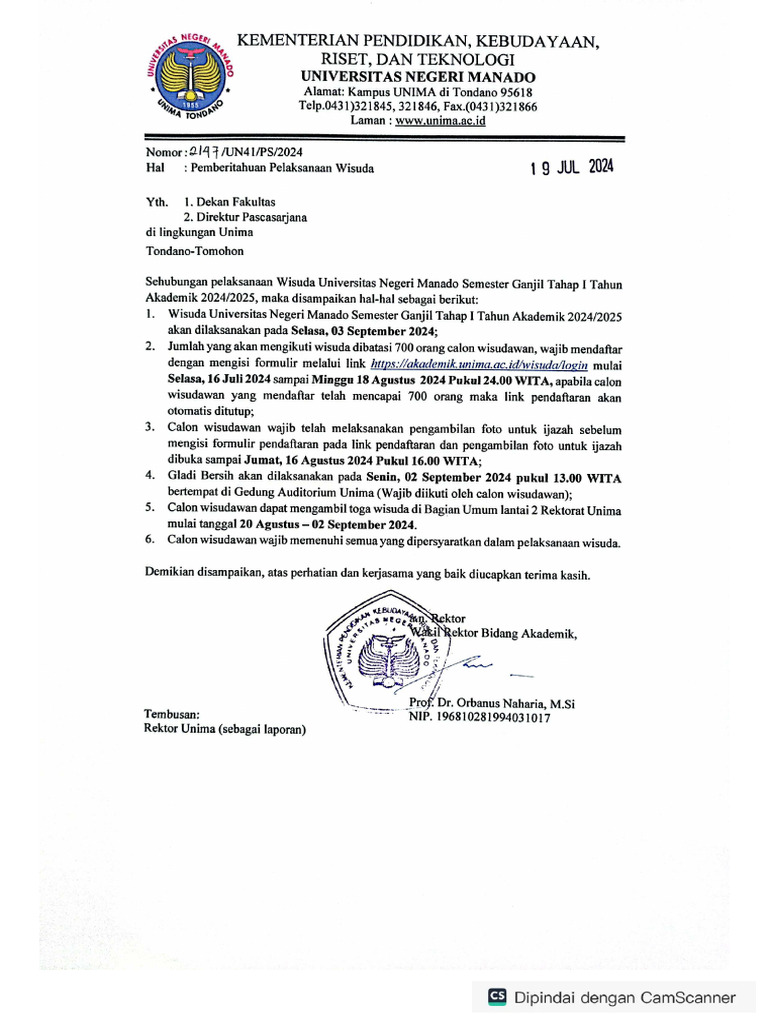 Surat Pemberitahuan Wisuda | PDF