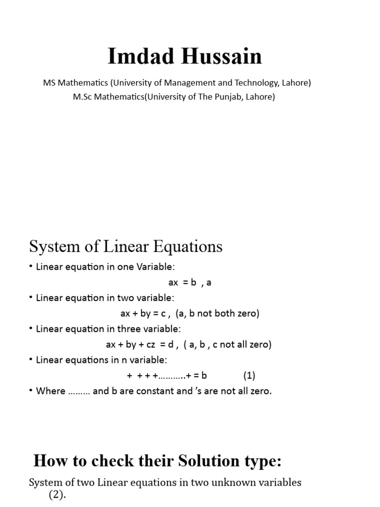 System Of Linear Equation Pdf System Of Linear Equations Equations