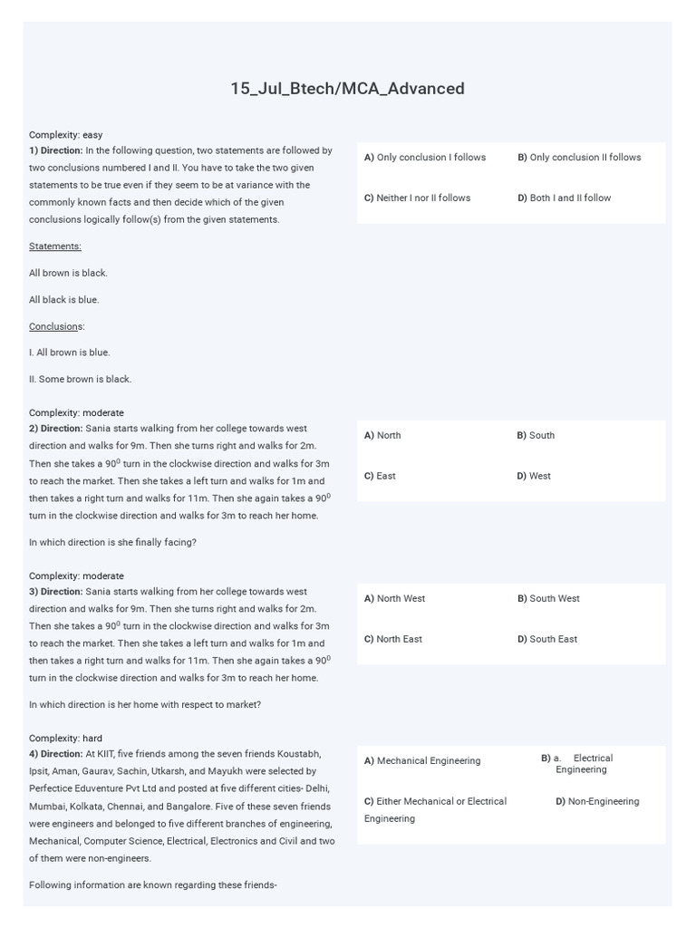 Logical Reasoning and Direction Problems | PDF