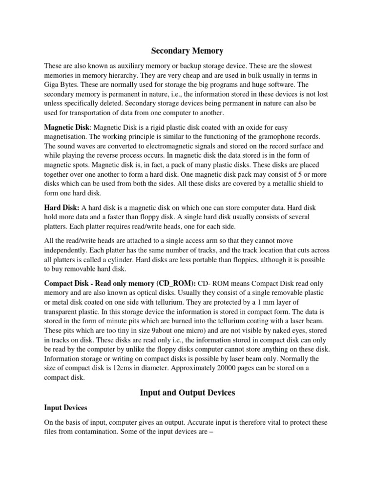 SECONDARY MEMORY | PDF | Computer Data Storage | Hard Disk Drive