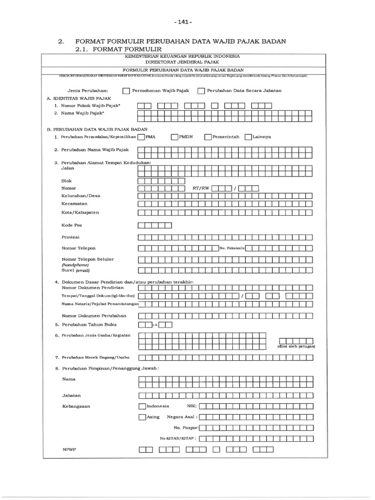 Formulir Perubahan Data Badan | PDF