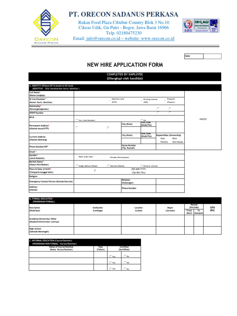 Hiring Form_Posisi_Nama Lengkap | PDF