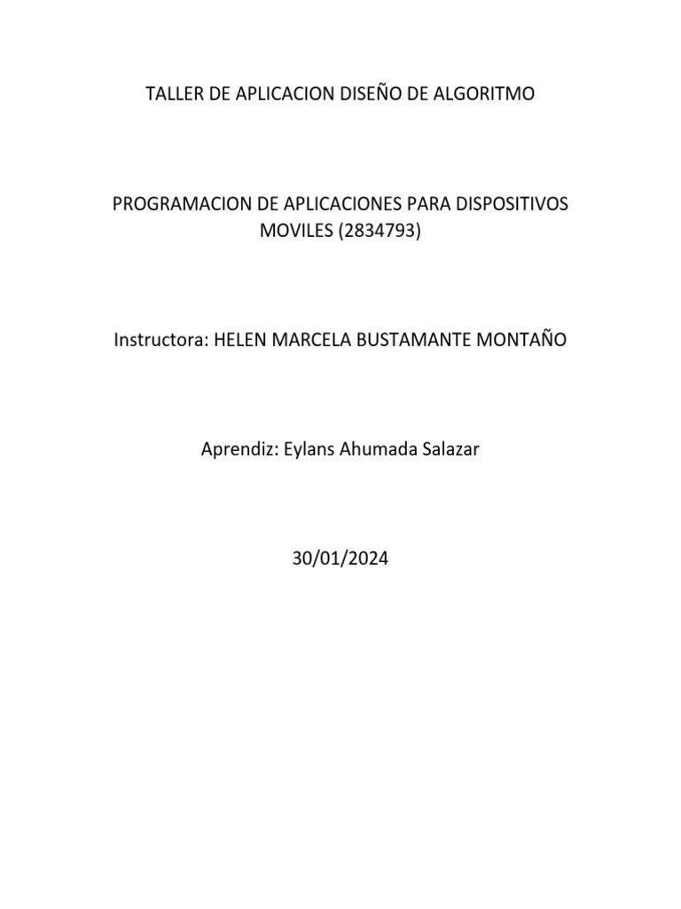 Taller de Aplicacion Diseño de Algoritmo | PDF | Algoritmos | Matemáticas Aplicadas