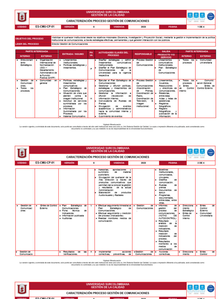 Es-Cmu-Cp-01 Caracterizacion Proceso | PDF | Sistema de manejo de ...
