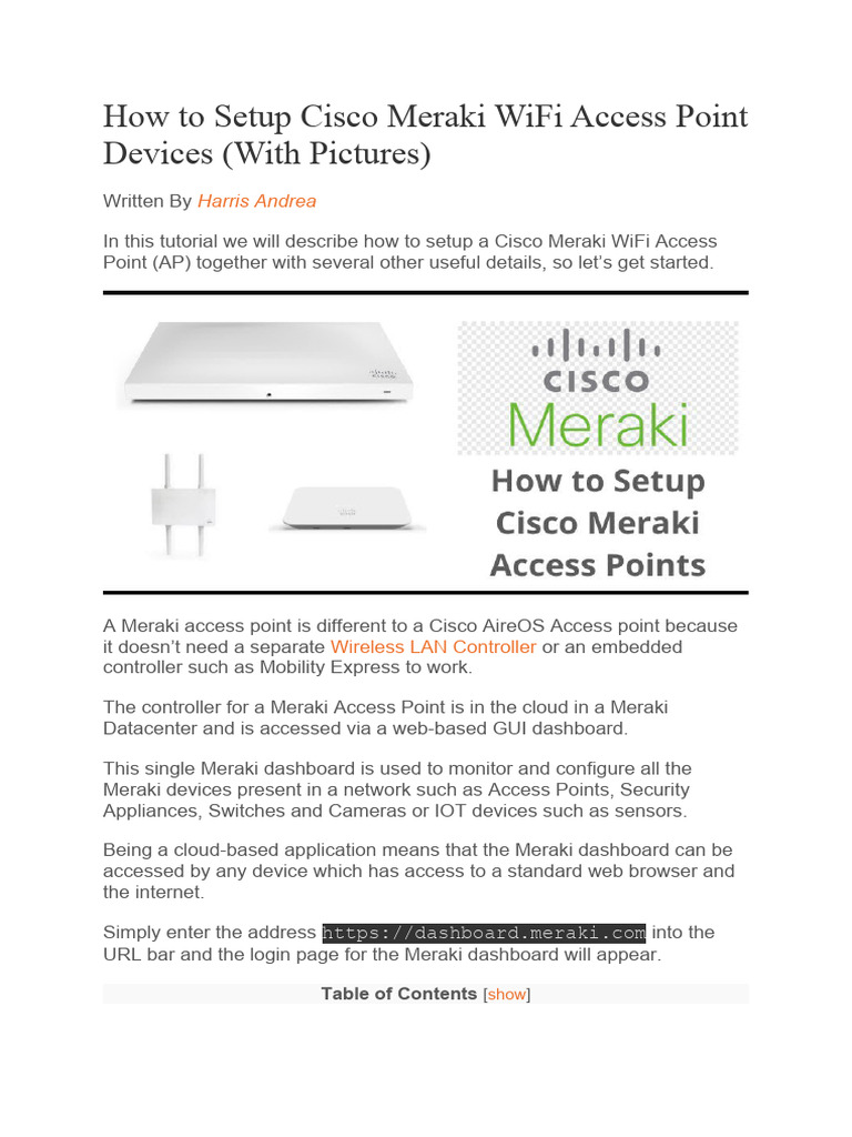 How To Setup Cisco Meraki WiFi Access Point Devices | PDF | Wireless ...