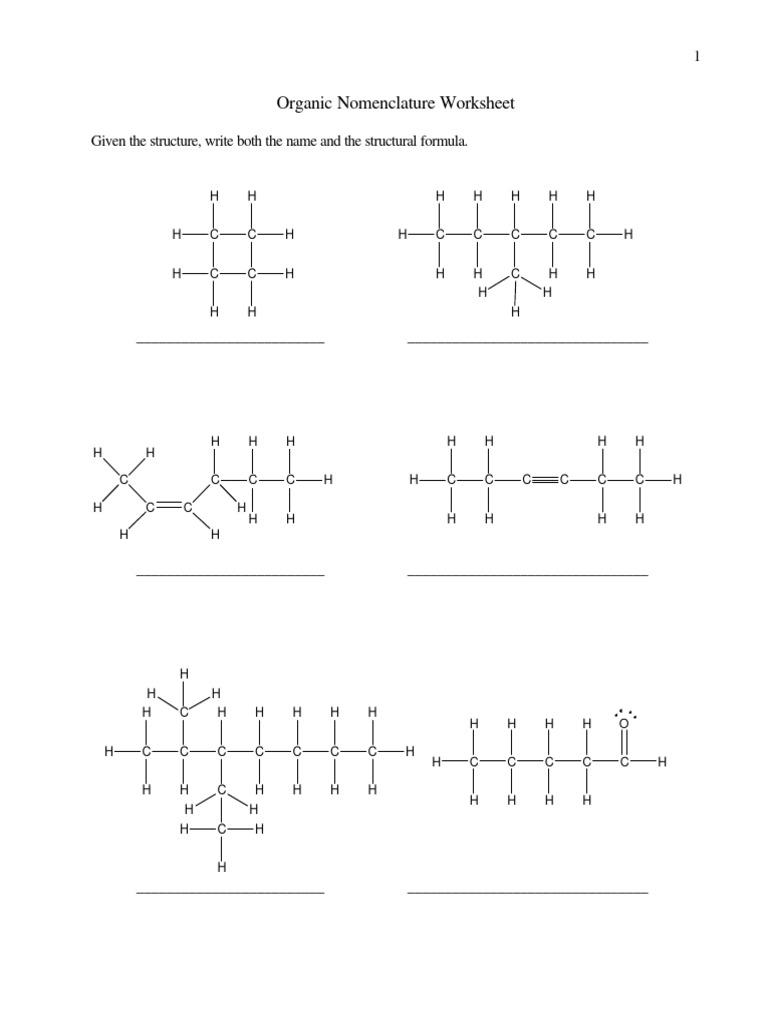 Organic Nomenclature Worksheet | PDF