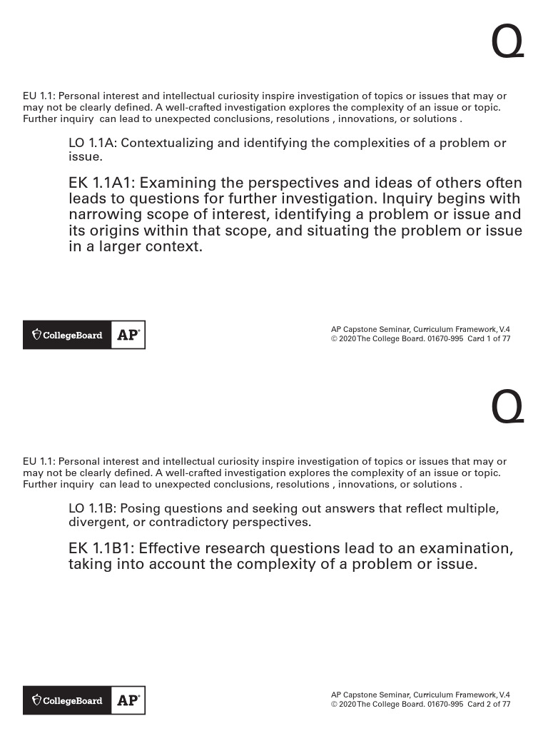 AP Seminar Learning Objective Cards | PDF | Argument | Reading ...