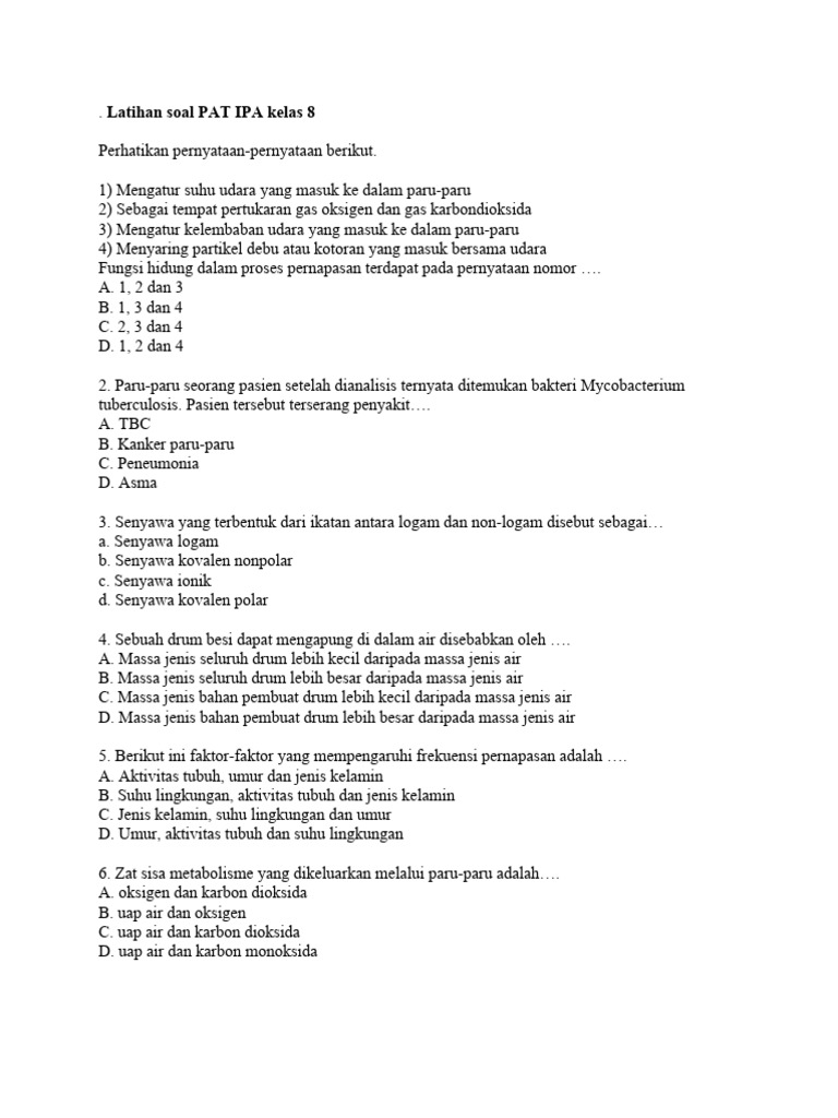 Latihan Soal PAT IPA Kelas 8 k13 | PDF | Sains & Matematika