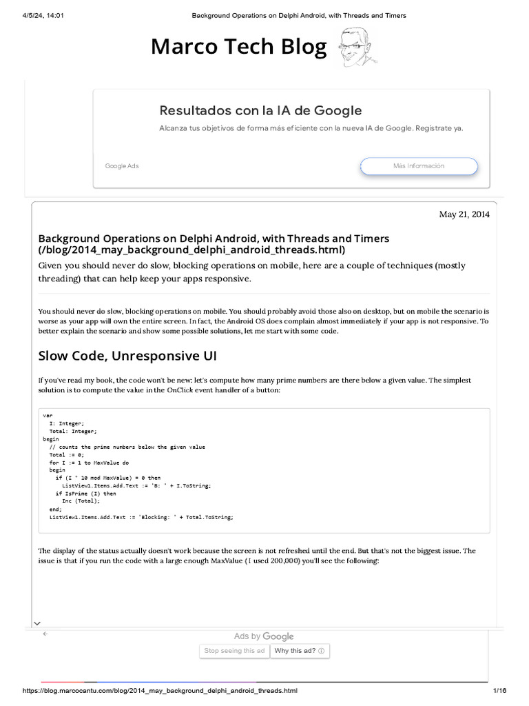 Background Operations On Delphi Android With Threads And Timers Pdf 0582