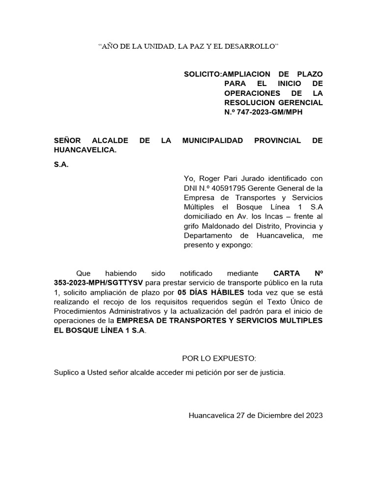 Solicitud de Ampliacion de Plazo | PDF