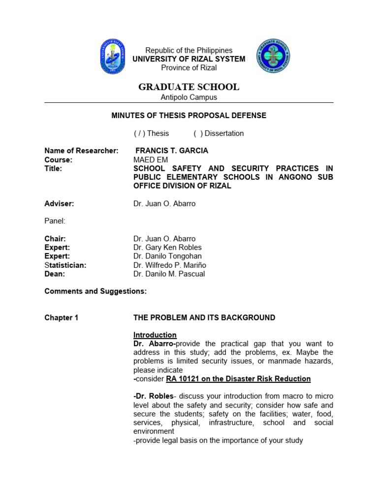 Minutes of Thesis Proposal Defense-Francis T. Garcia | PDF | Thesis ...
