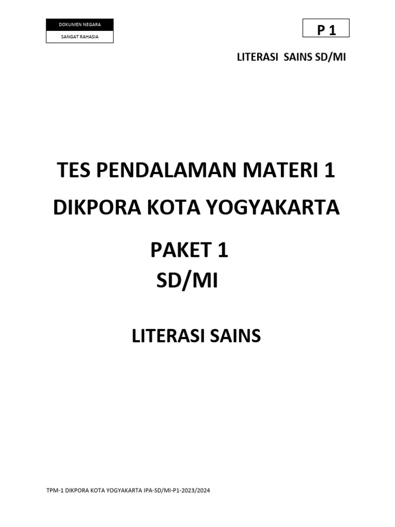 REGULER Soal Paket 1 - Literasi Sains - Pak Roy | PDF | Sains & Matematika