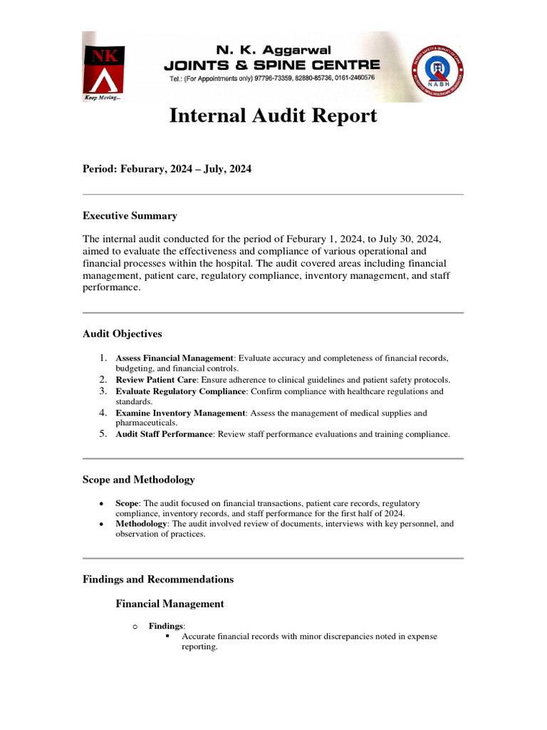 Internal Audit Report | PDF | Audit | Regulatory Compliance