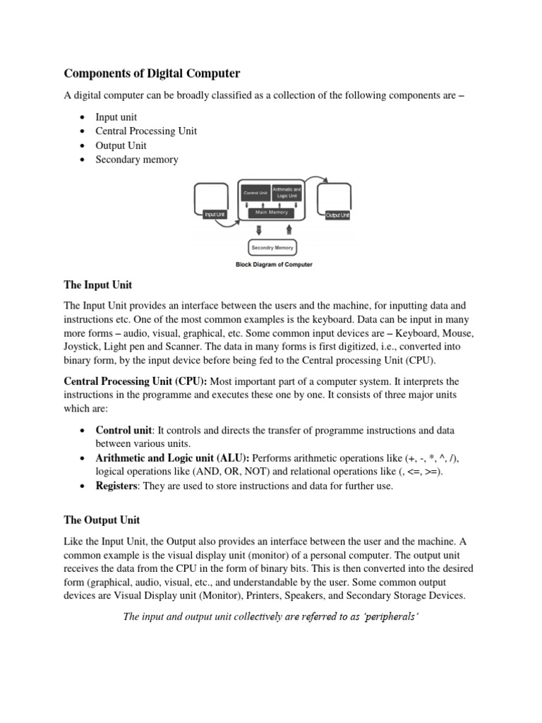 Components of Digital Computer | PDF | Computer Data Storage | Input/Output