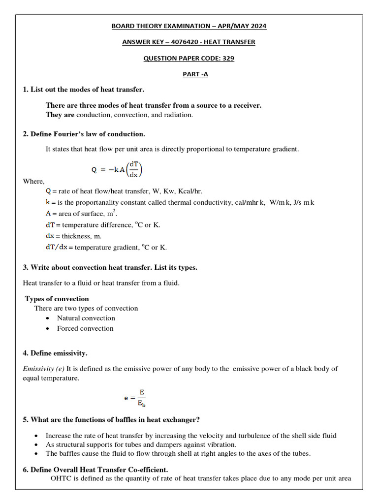 HT (329) Board Answer Key 2024 | PDF | Boiling | Heat Transfer
