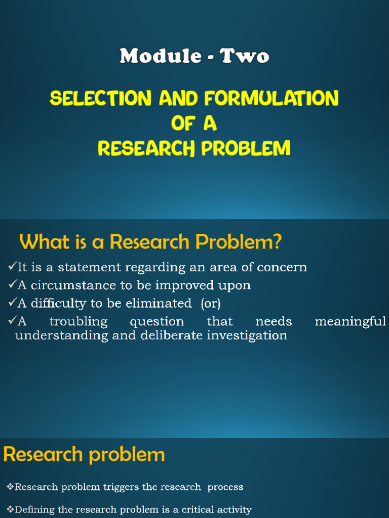 Selection and Formulation of Research Problem | PDF | Sampling ...