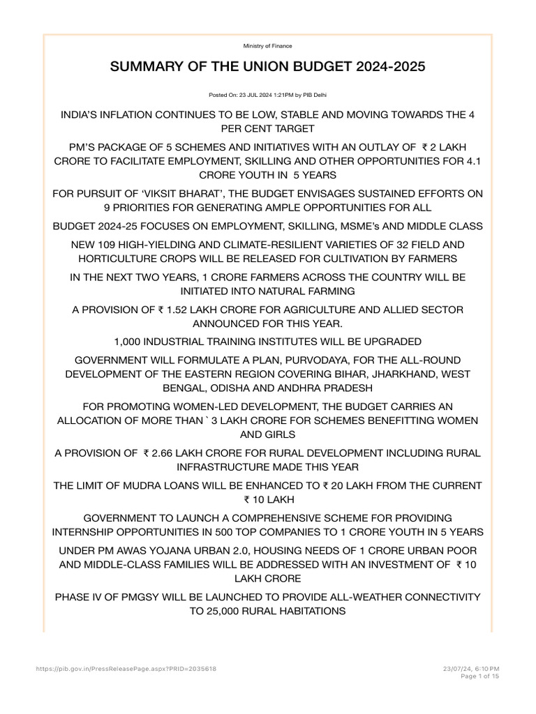 Budget 2024 Summary | PDF | Taxes | Economies