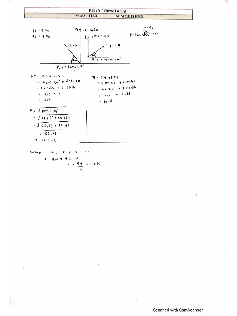 Tugas 2 Mekanika Statika Bella Permata Sari (10322085) 1TA01 | PDF