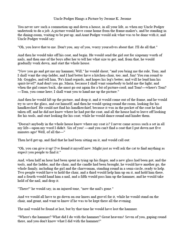 Uncle Podger Hangs A Picture - Jerome K. Jerome | PDF