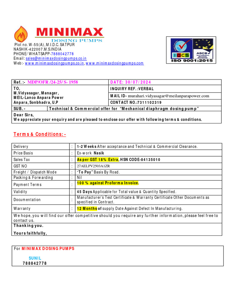 Meil-Lanco Anpara Power S-1958 | PDF | Pump