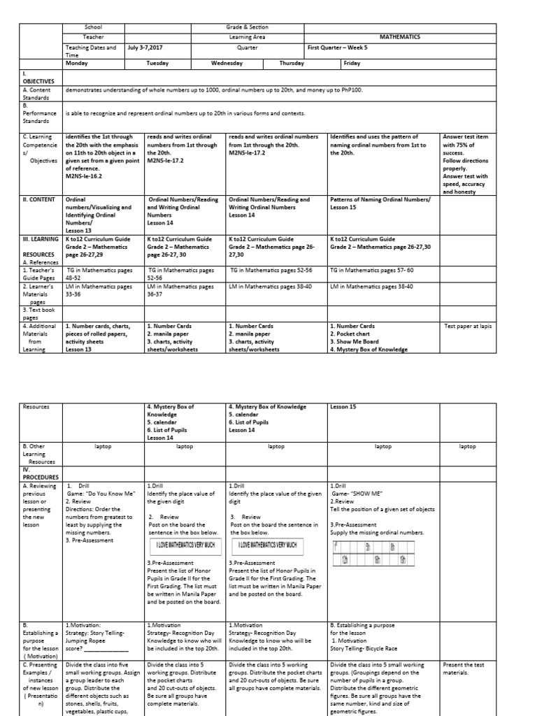 Final Math DLL Q1-W5 | PDF | Learning | Cognition