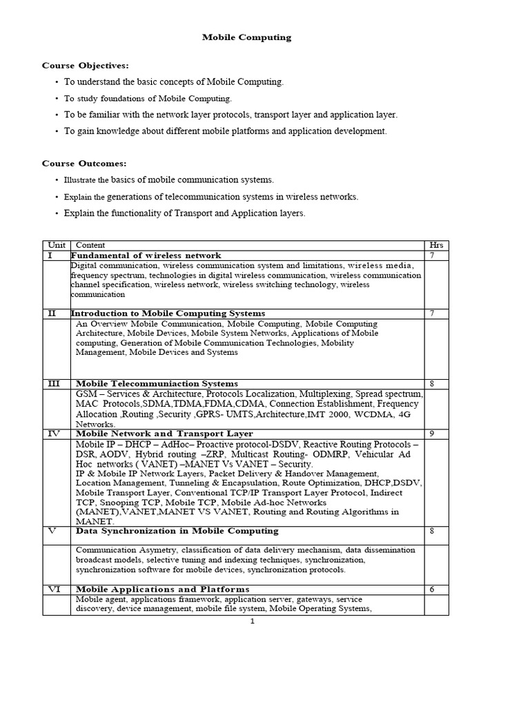 mobile_computing_syllabus | PDF | Computer Network | Internet Protocol Suite