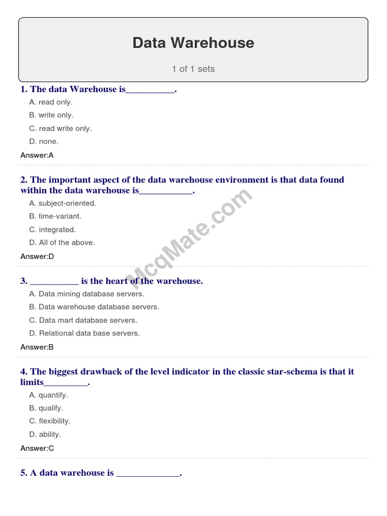Data-Warehouse (Set 1) | PDF | Data Warehouse | Databases