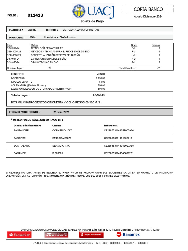 Pago Licenciatura Diseño UACJ | PDF | Ingeniería