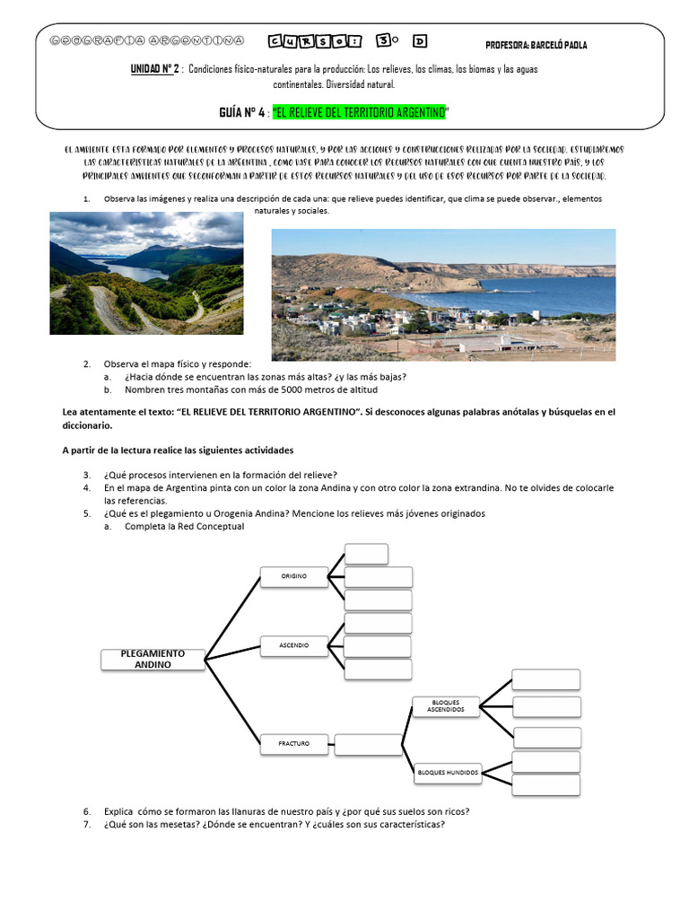 Guía 4 El Relieve Argentino | PDF | Terreno | Andes