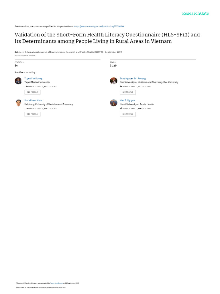 Validation of The Short-Form Health Literacy Questionnaire (HLS-SF12 ...