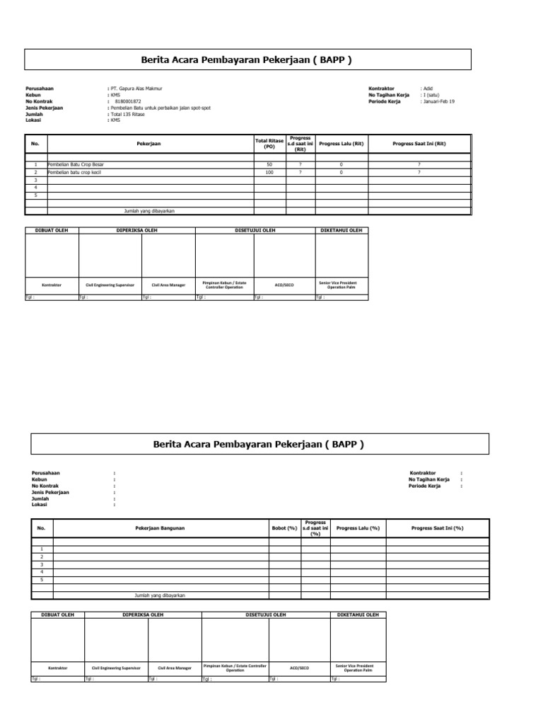 Format BAPP pembelian material tanah_batu | PDF