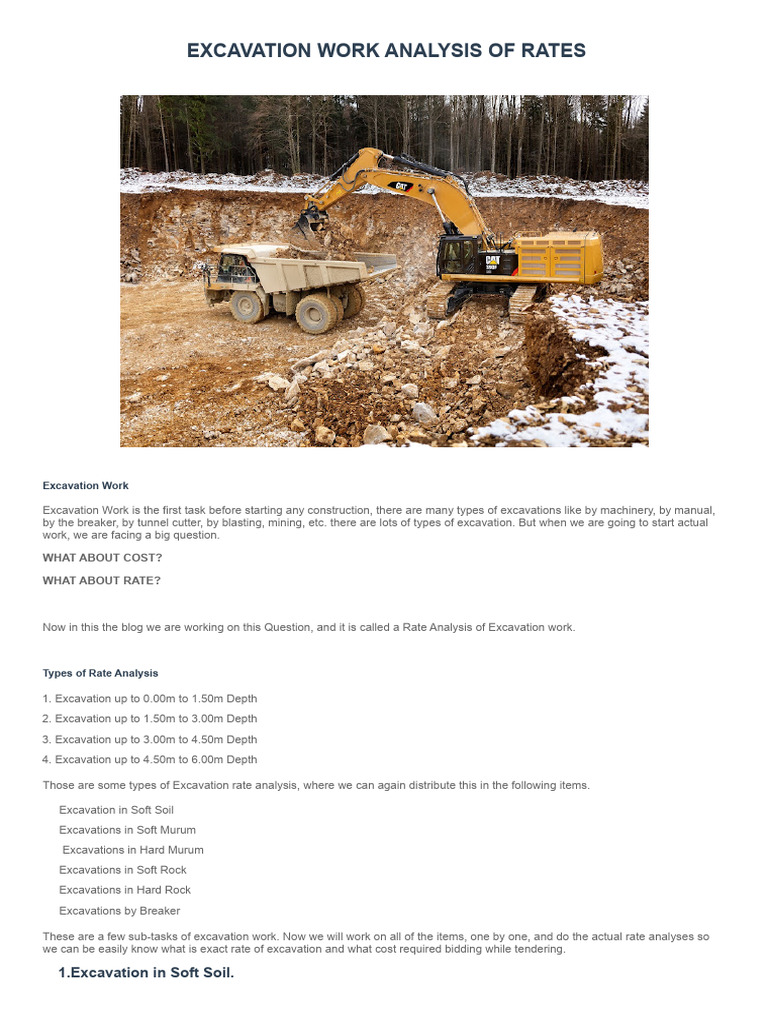 Rate Analysis For Excavation Work in Soil, Soft Murum, Soft Rock, Hard ...