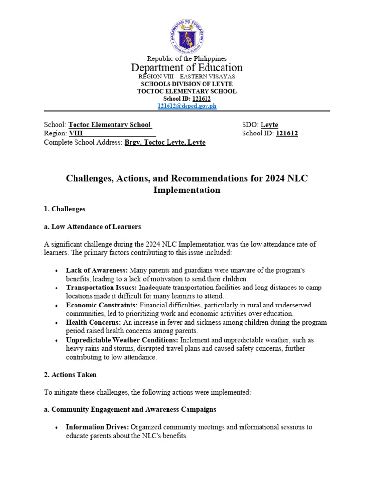 Challenges, Action Recommendations NLC 2024 | PDF | Safety ...