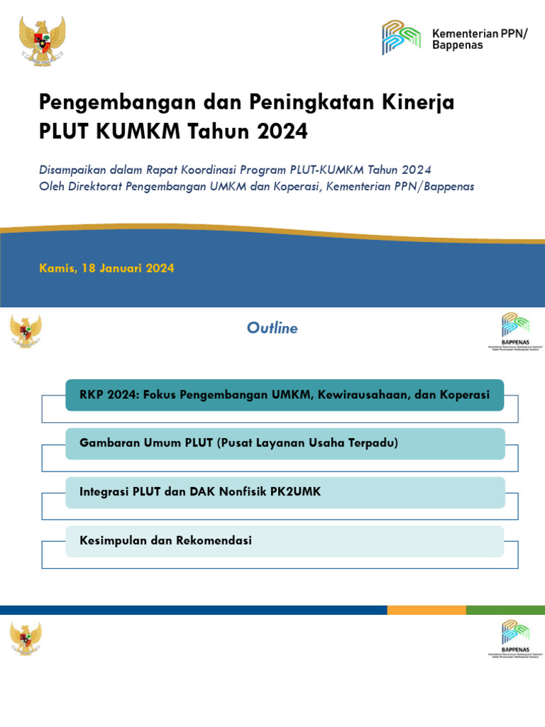 Pengembangan Dan Peningkatan Kinerja PLUT KUMKM Tahun 2024 - Bappenas ...
