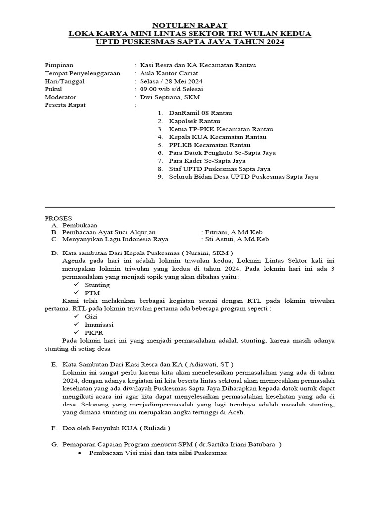 Notulen Lokmin Linsek Kedua Bulan Mei 2024 | PDF