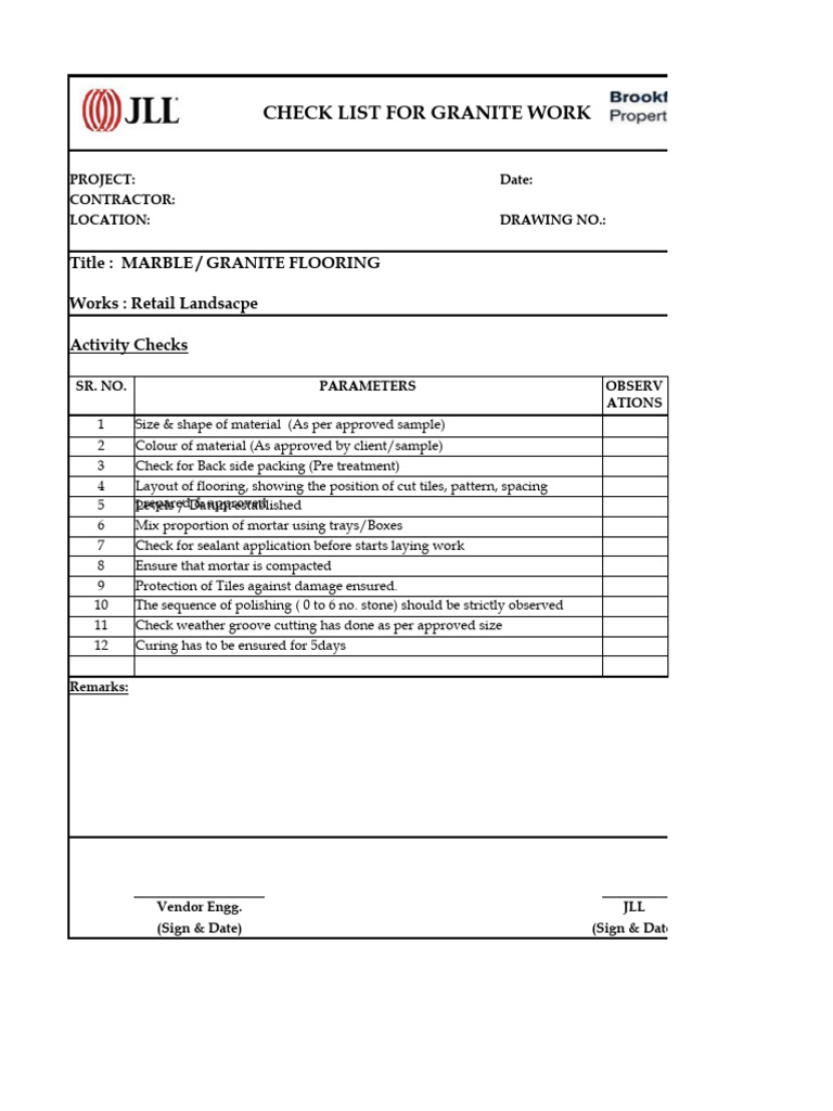 Granite Checklist | PDF