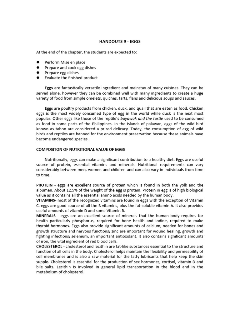 HANDOUTS 9 | PDF | Yolk | Egg