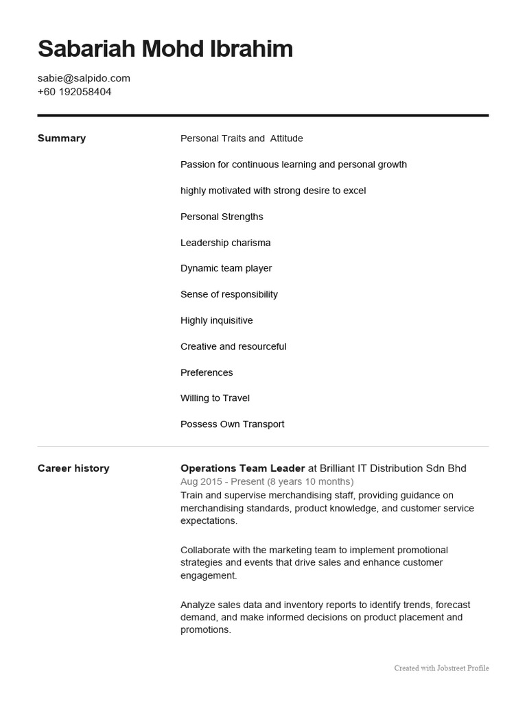 Smohd Ibrahim Jobstreet Resume | PDF | Inventory | Sales