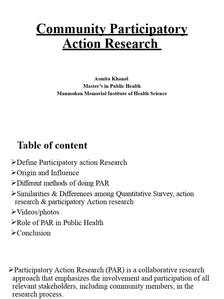 Participatory Action Research | PDF | Health Equity | Participatory ...