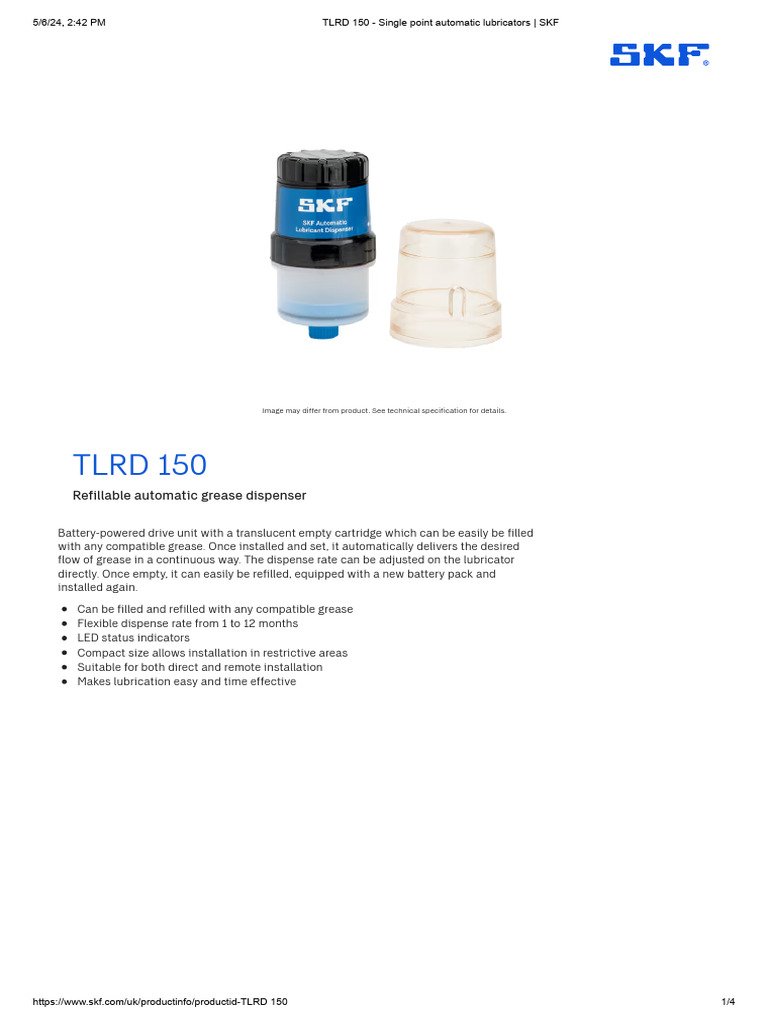 TLRD 150 - Single Point Automatic Lubricators - SKF | PDF | License | Application Software