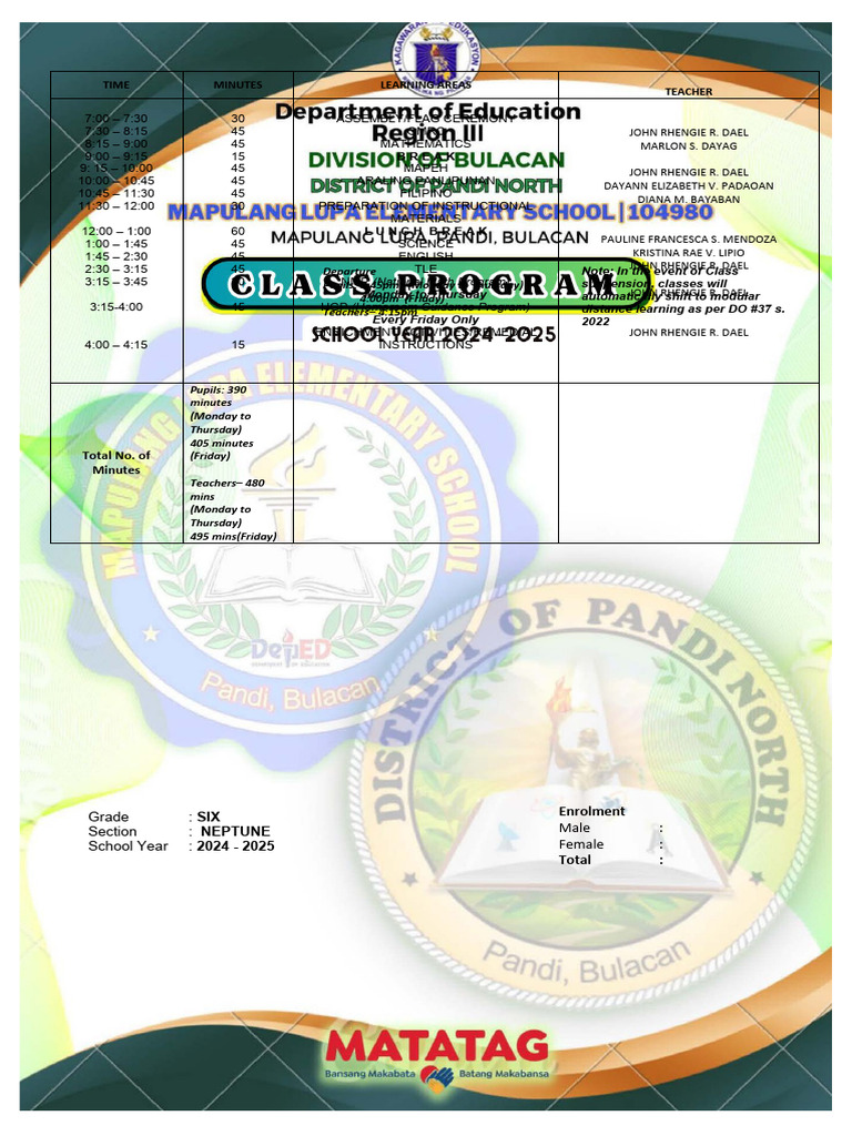 6 NEPTUNE Class Program 2024 2025 | PDF | Schools | Educational ...