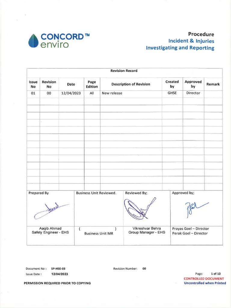 SP-HSE-03 Incident & Injuries Investigating | PDF | Employment | Risk