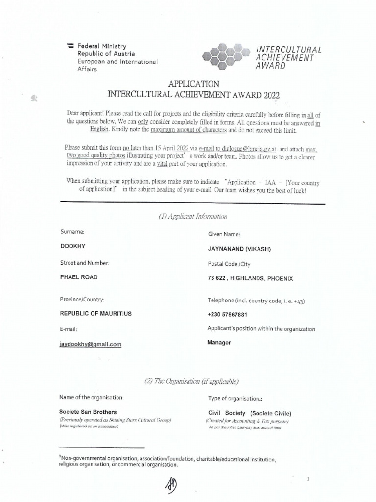 IAA - 2022 Appl Form Mauritius | PDF