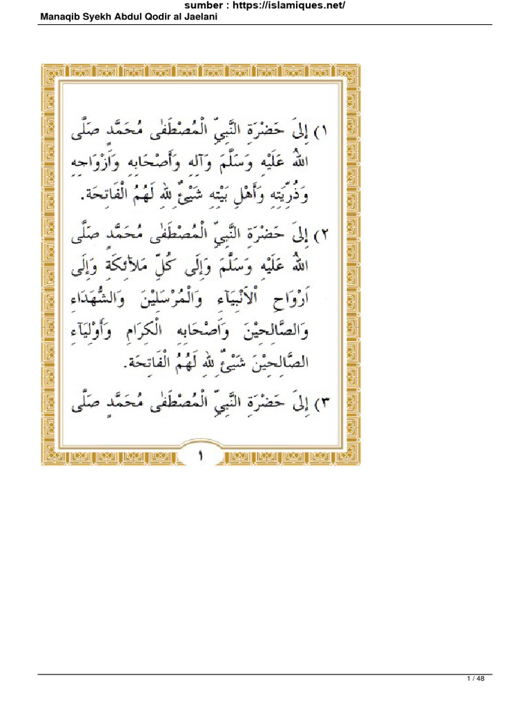 1 Buku Manaqib Syaikh Abdul Qadir Arabic | PDF