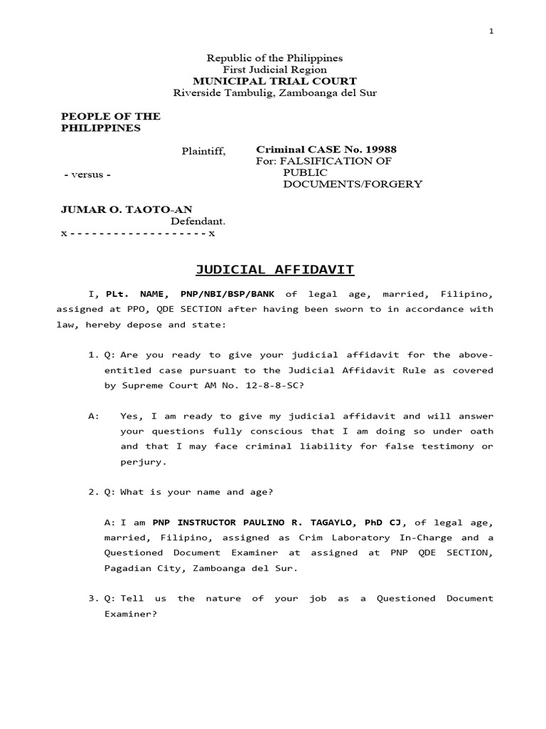 Judicial Affidavit of QDE Expert Witness May2024 | PDF | Affidavit ...
