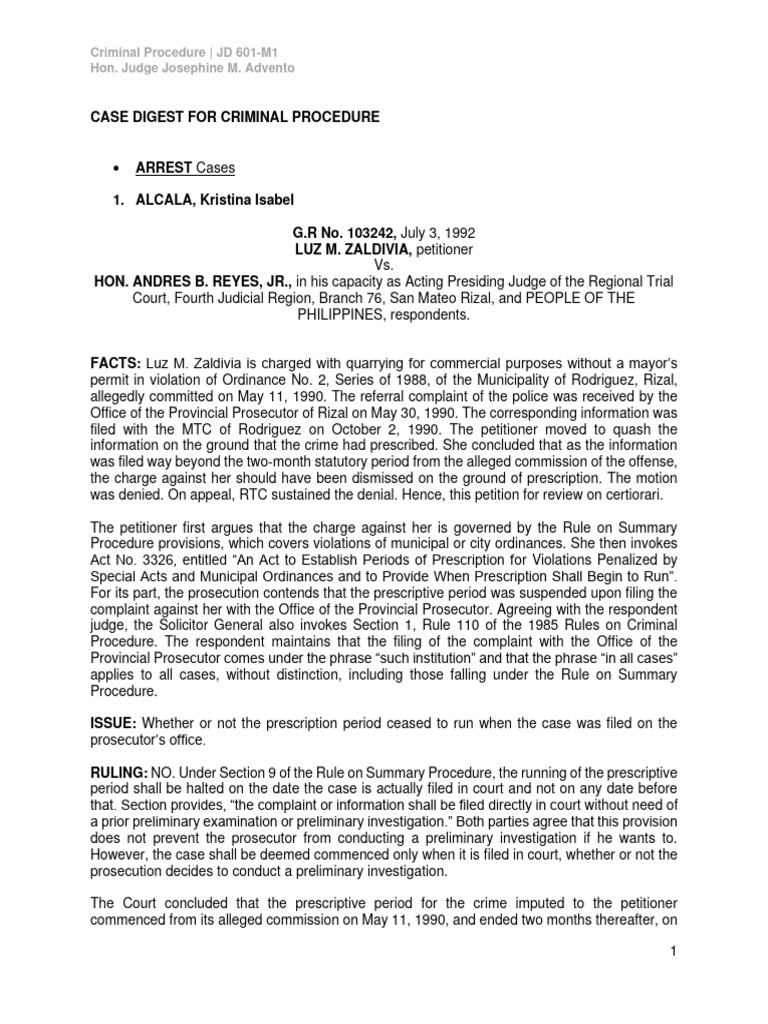 Criminal Procedure Case Digest Summary | PDF | Search Warrant ...